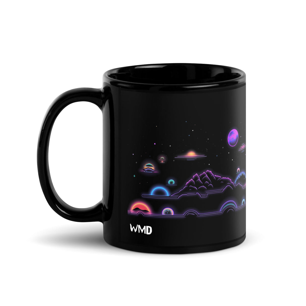 Synthwave Sidescroll Mug, black glossy purple, zexy WMD